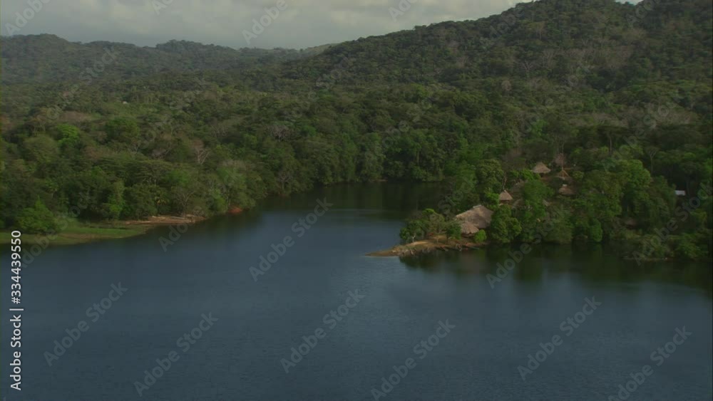 Wide view of the Chagres River panorama, Embera indigenous tribe, an ...