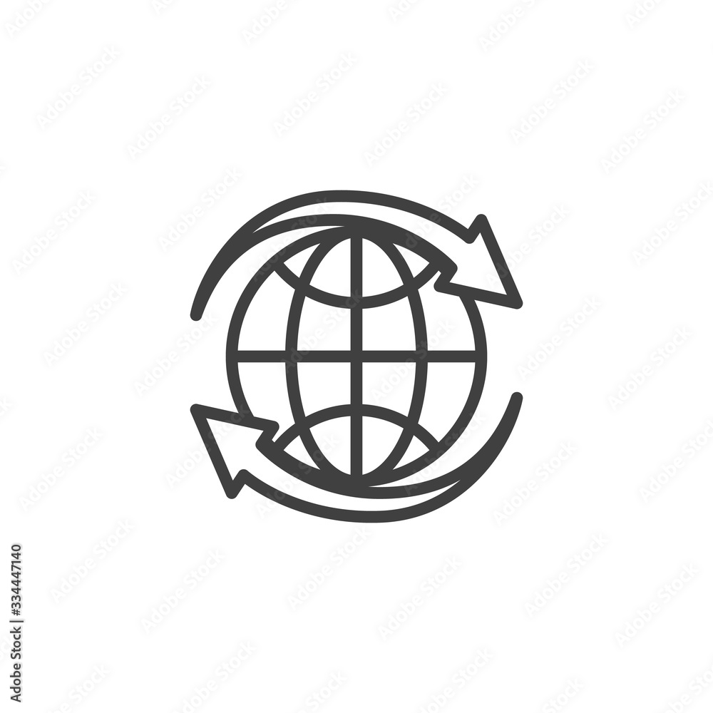 Globe and arrows line icon. Worldwide travel linear style sign for ...