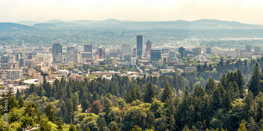 View of a Large Modern City Center, Tall Skyscrapers Surrounded by ...