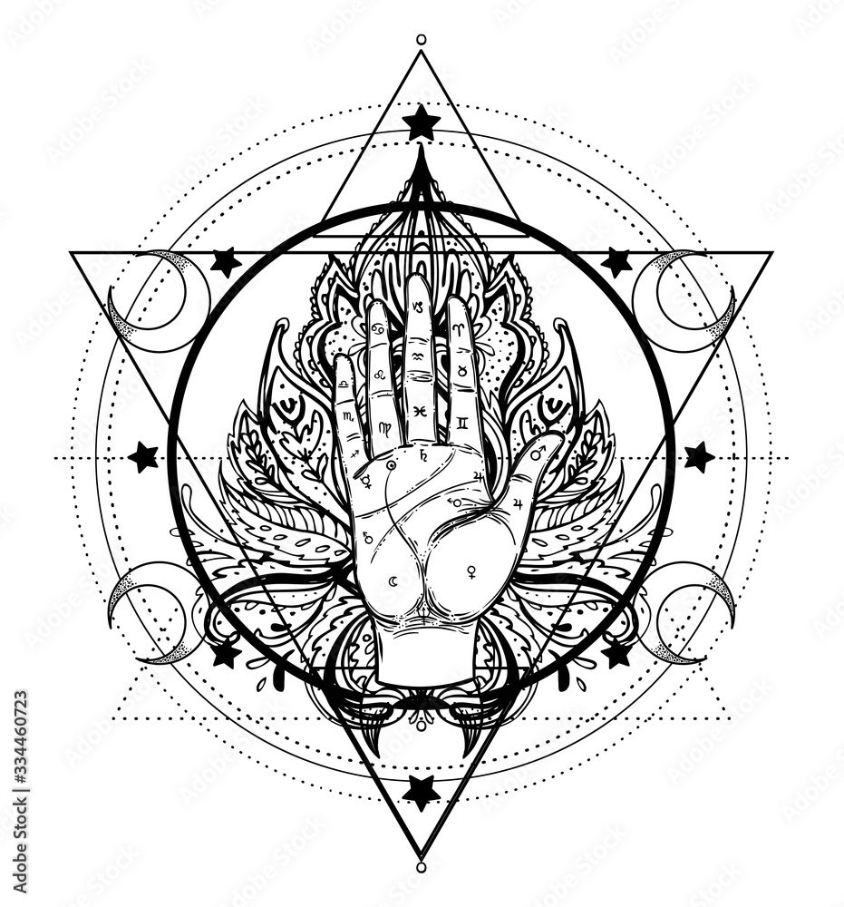 Vintage Hands. Hand drawn sketchy illustration with mystic and occult ...