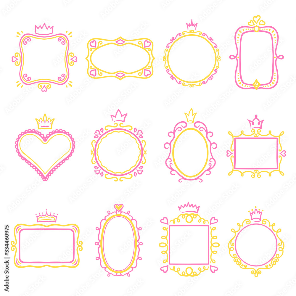Princess frame set, borders for paper, frame design Stock Vector ...