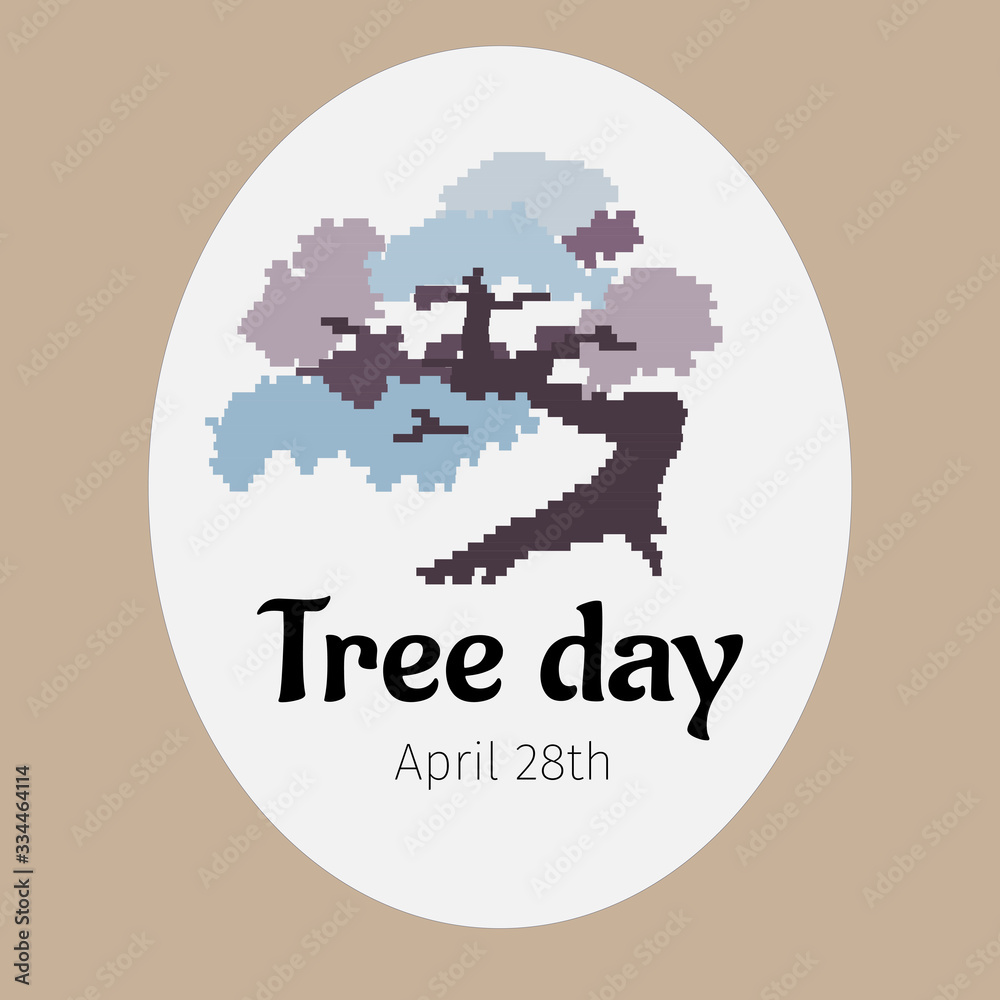 Logo pixel tree carved on white. Vector banner to the day of the tree ...