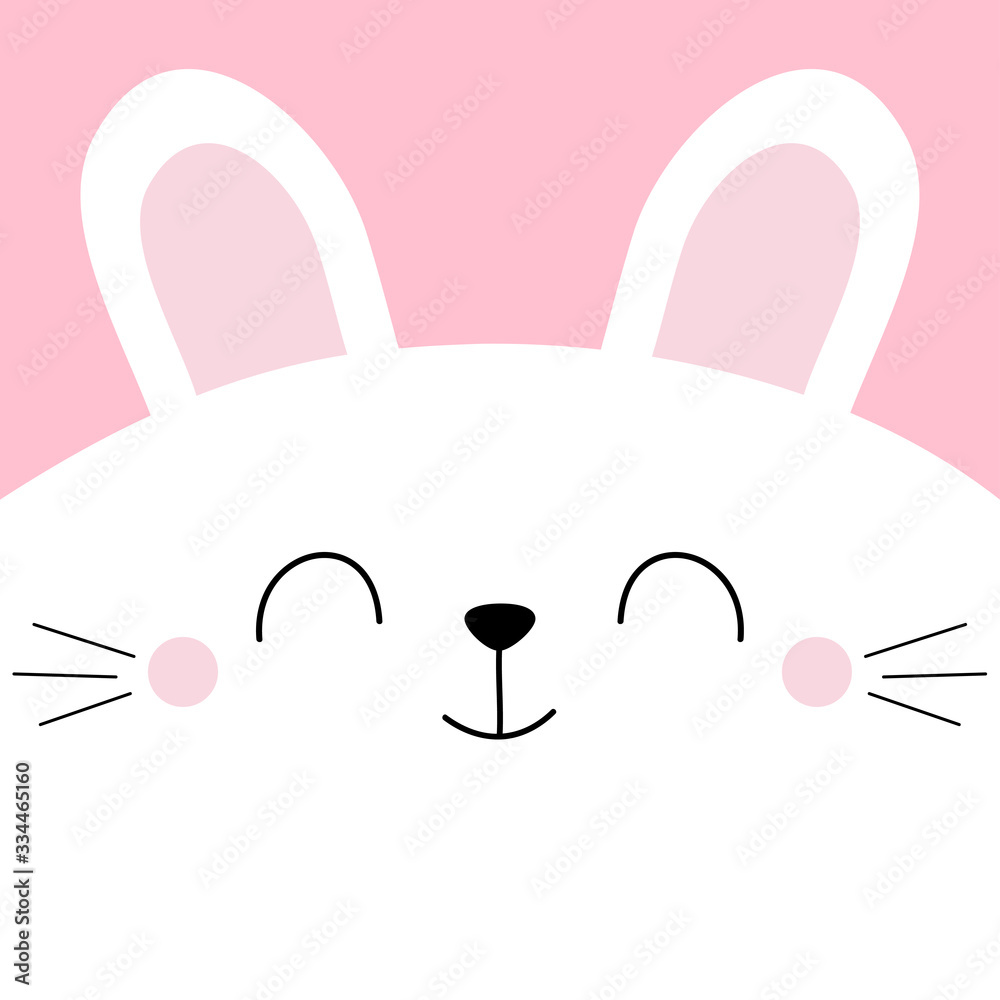 White bunny rabbit head face square icon. Pet baby print for notebook ...
