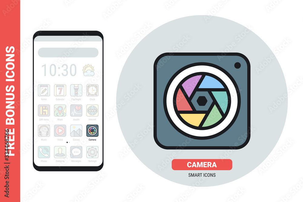 Camera application icon for smartphone, tablet, laptop or other smart ...