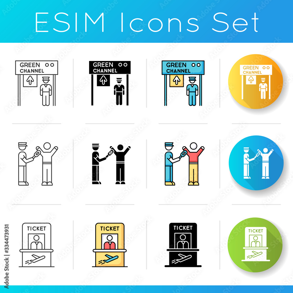 Airport terminal icons set. Airport terminal checkpoint. Security at ...