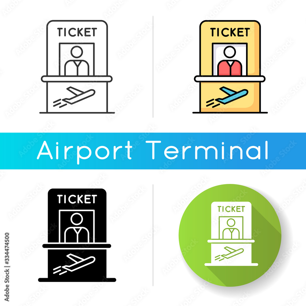 Airplane ticket counter icon. Get boarding pass at registration counter ...