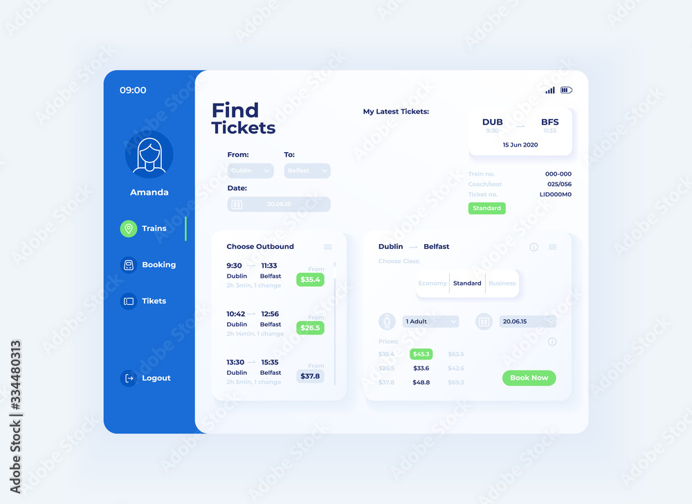 Tickets booking application tablet interface vector template. Mobile ...