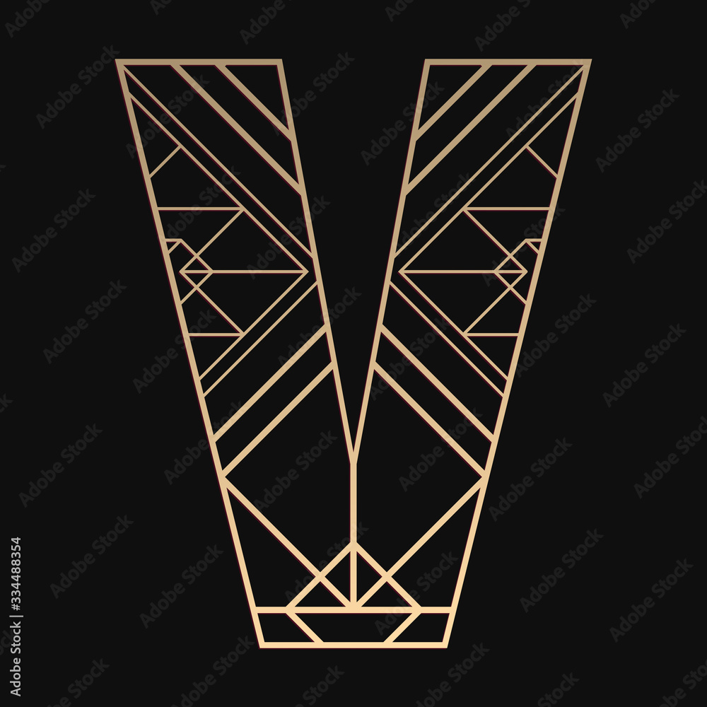 Laser cutting letter V. Art deco vector design. Plywood lasercut gift ...