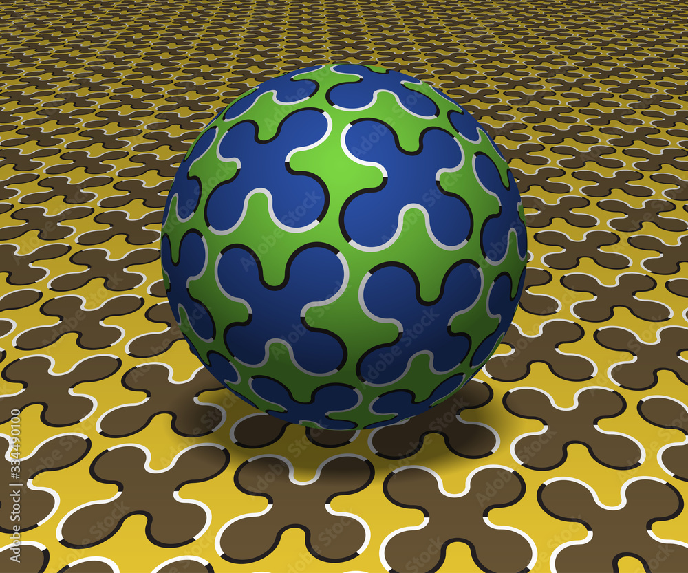 Sphere moves above the surface. Abstract objects with cruciform shapes ...