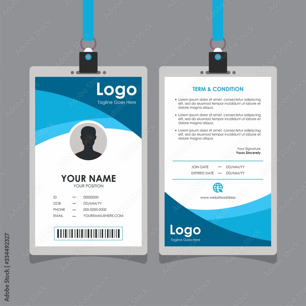 Simple Fresh Blue Wave Id Card Design, Professional Identity Card ...