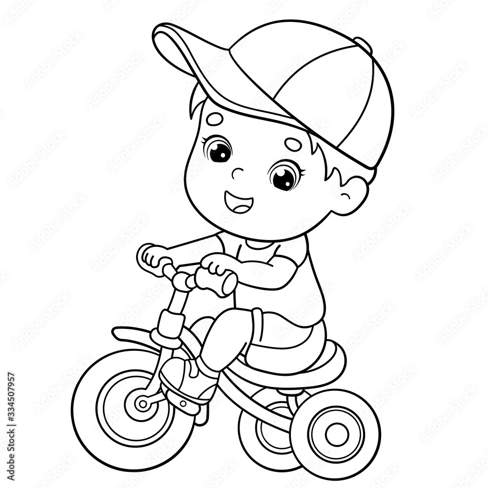 Coloring Page Outline Of a cartoon boy riding a Bicycle or bike ...