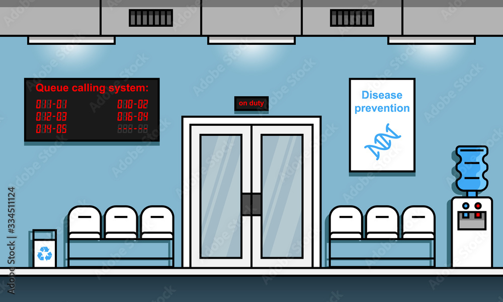 Waiting room interior in the hospital cartoon vector illustration ...