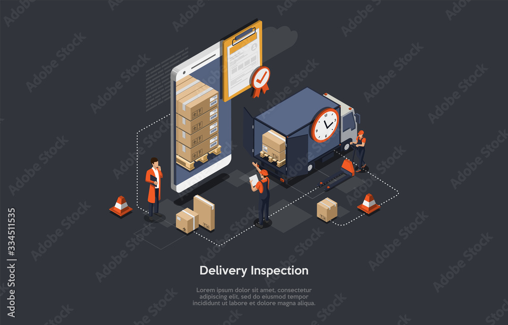 Isometric Delivery Inspection Concept. Customs Inspector Checks The ...