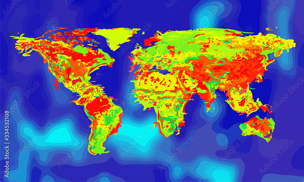 Illustration vector graphic of world map with Infrared Visual heat ...