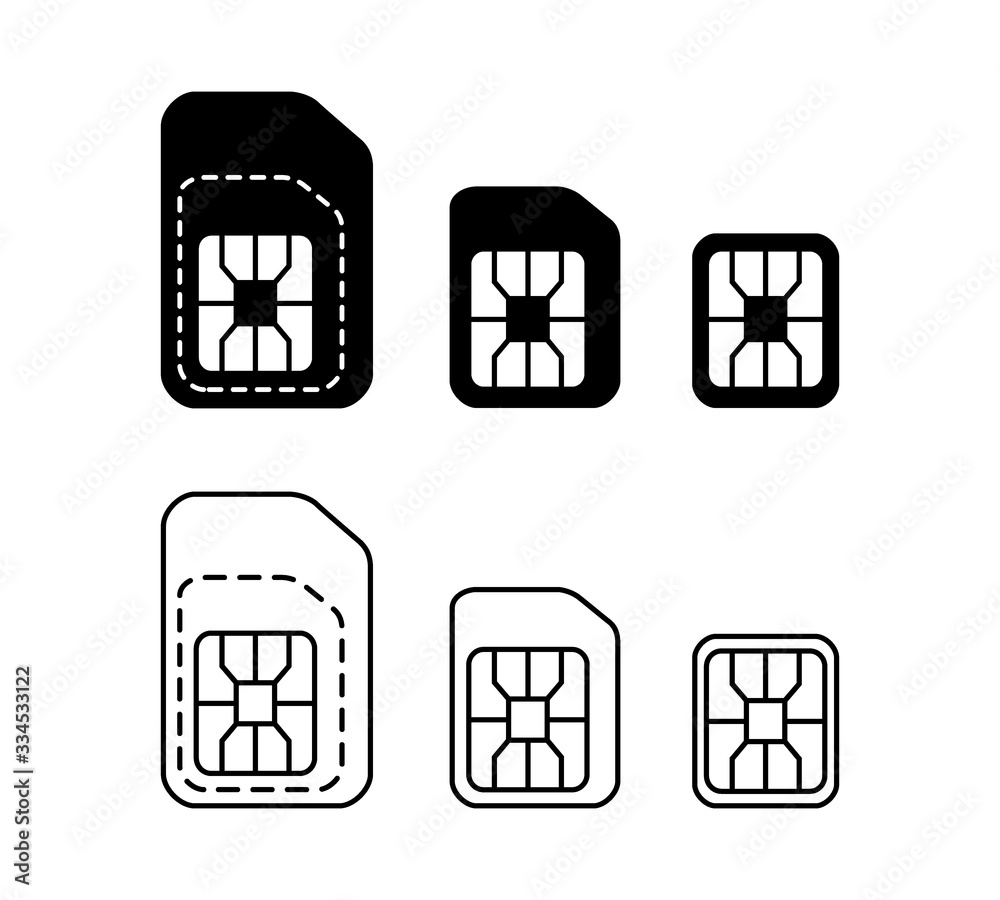 Mobile SIM card icons set. Normal, Micro, Nano type compatible SIM-card ...