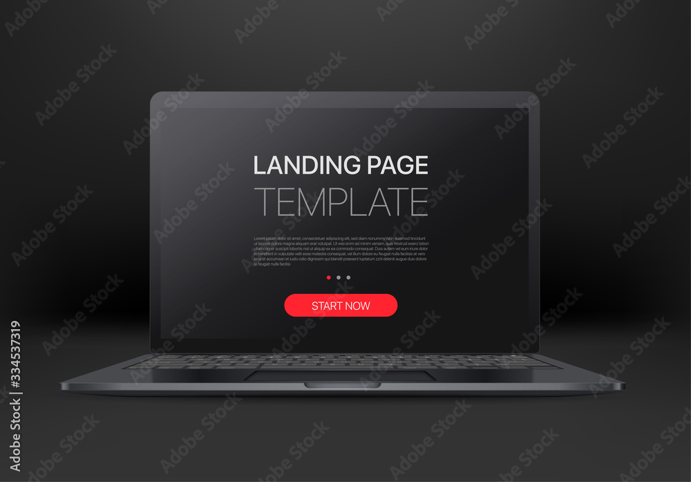 Black laptop with empty screen on black background. Mock up for a ...
