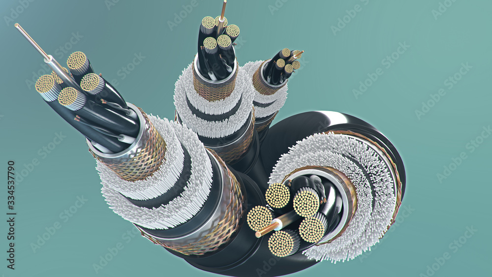 The concept of fiber optic cable on a colored background. Future cable ...