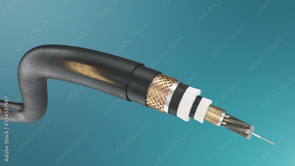3d illustration, concept of fiber optic cable on a colored background ...