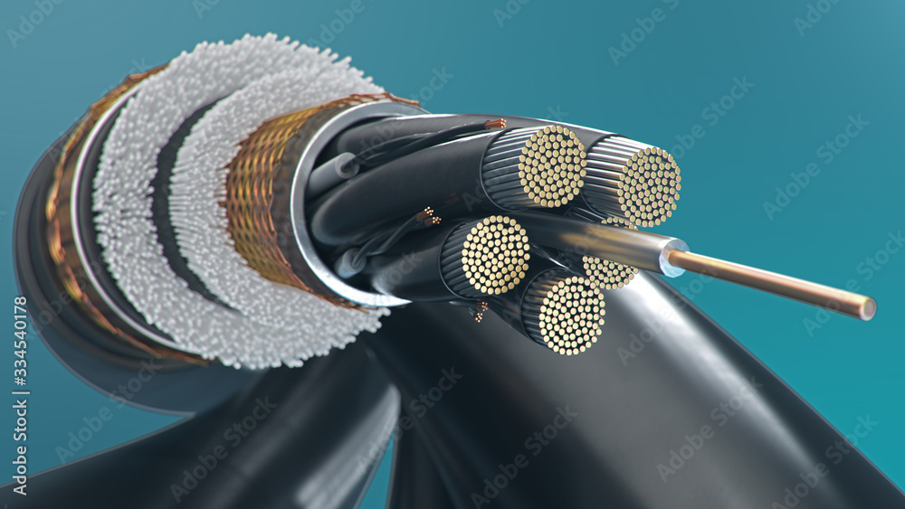 The concept of fiber optic cable on a colored background. Future cable ...