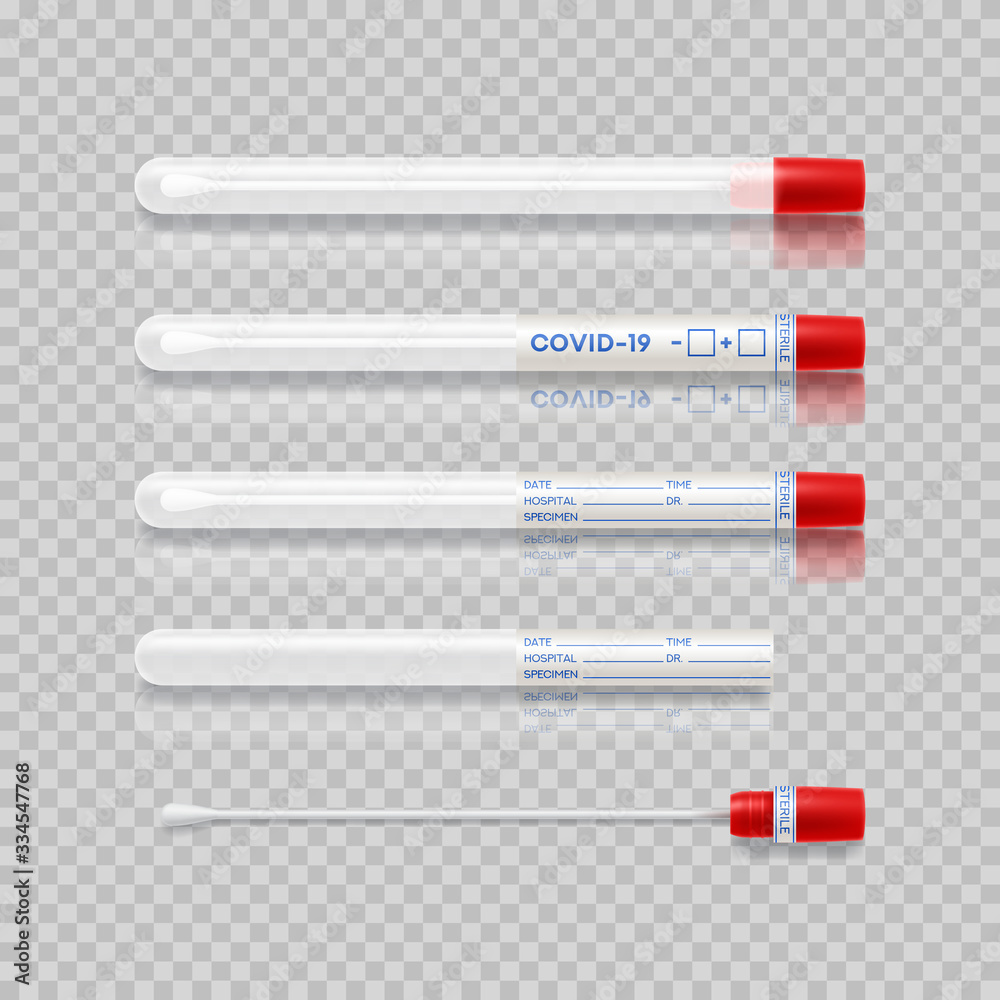 Test tubes with cotton swab for nasopharyngeal specimens. Set of ...