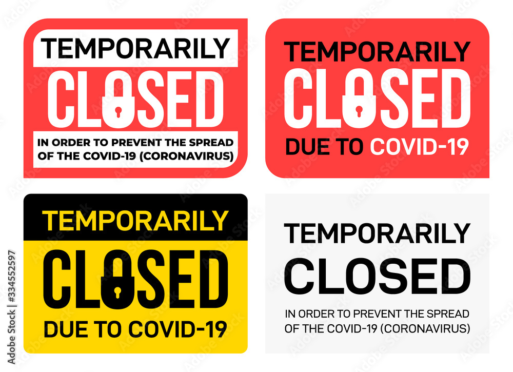 Set of office temporarily closed sign of coronavirus news. Vector ...