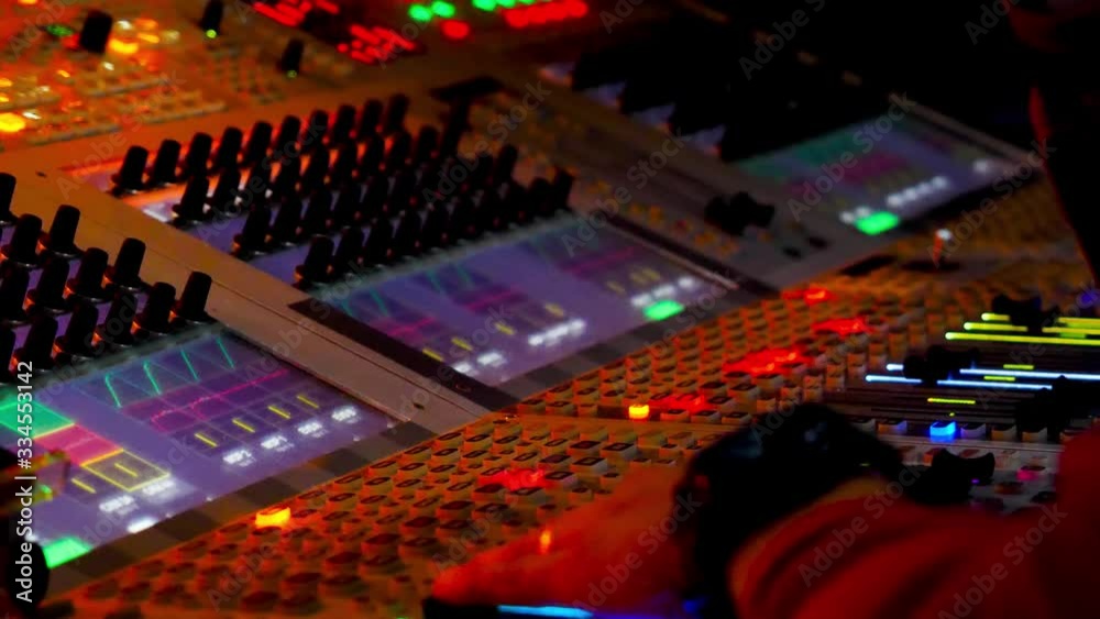 Control panel of TV Studio. Stock footage. Many different luminous ...