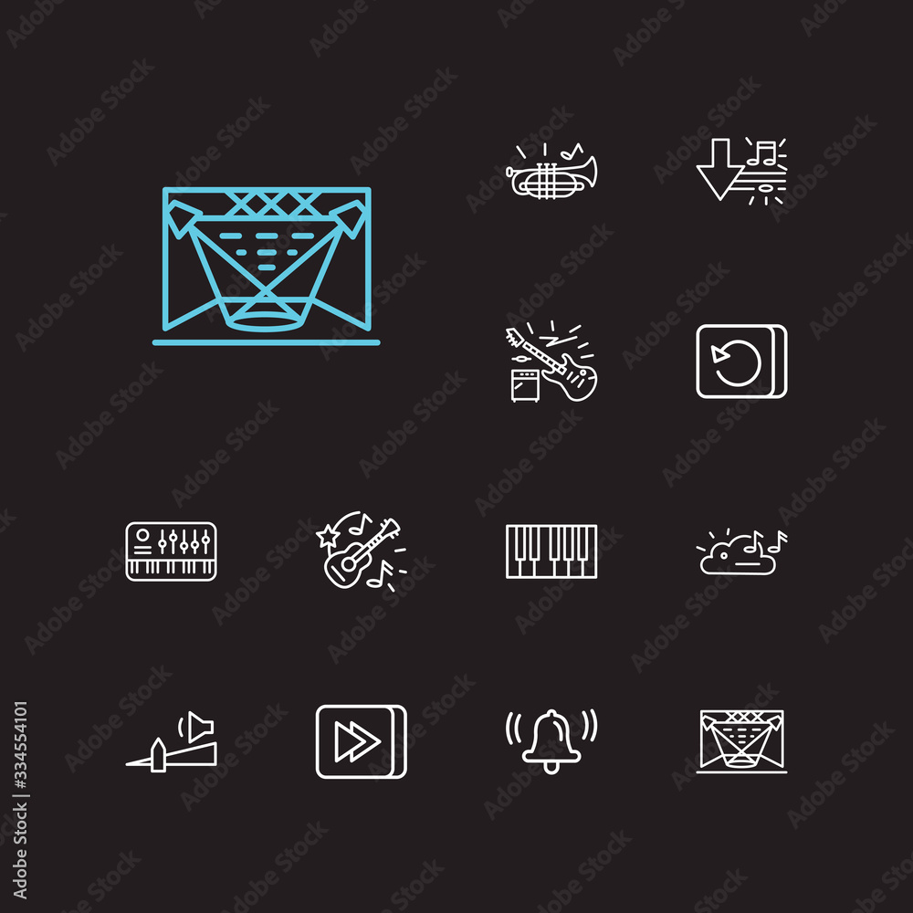Musical icons set. Electric guitar and musical icons with repeat button ...