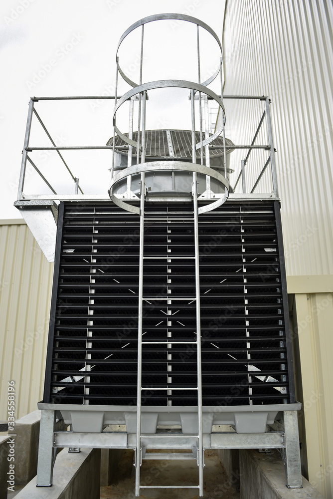 Cooling tower with equipment piping system on the foundation concrete ...
