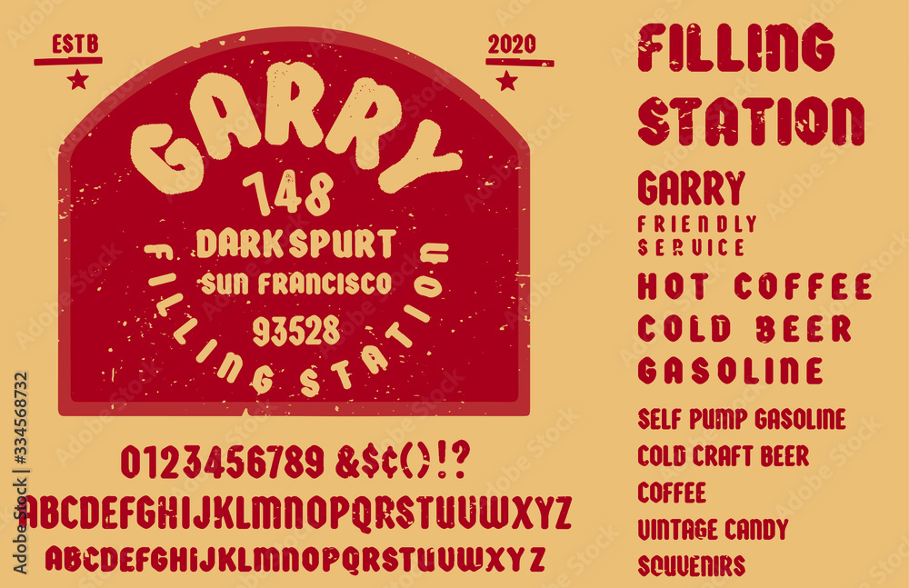 Alphabet and logo for Gas Station, filling gasoline, creative badge ...