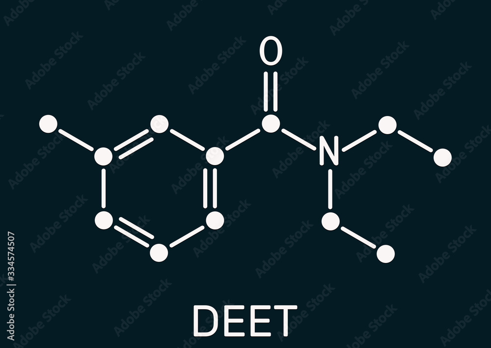 DEET, diethyltoluamide, N,N-Diethyl-meta-toluamide C12H17NO molecule ...