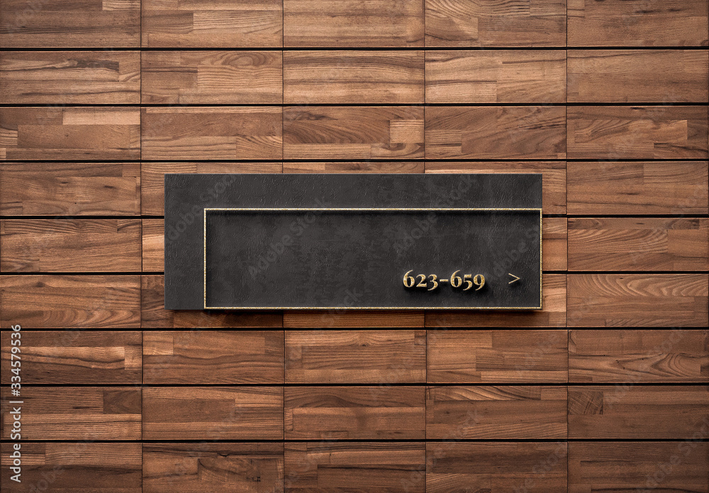 Gold & Stone Sign Logo Mockup on Wooden Wall Stock Template | Adobe Stock
