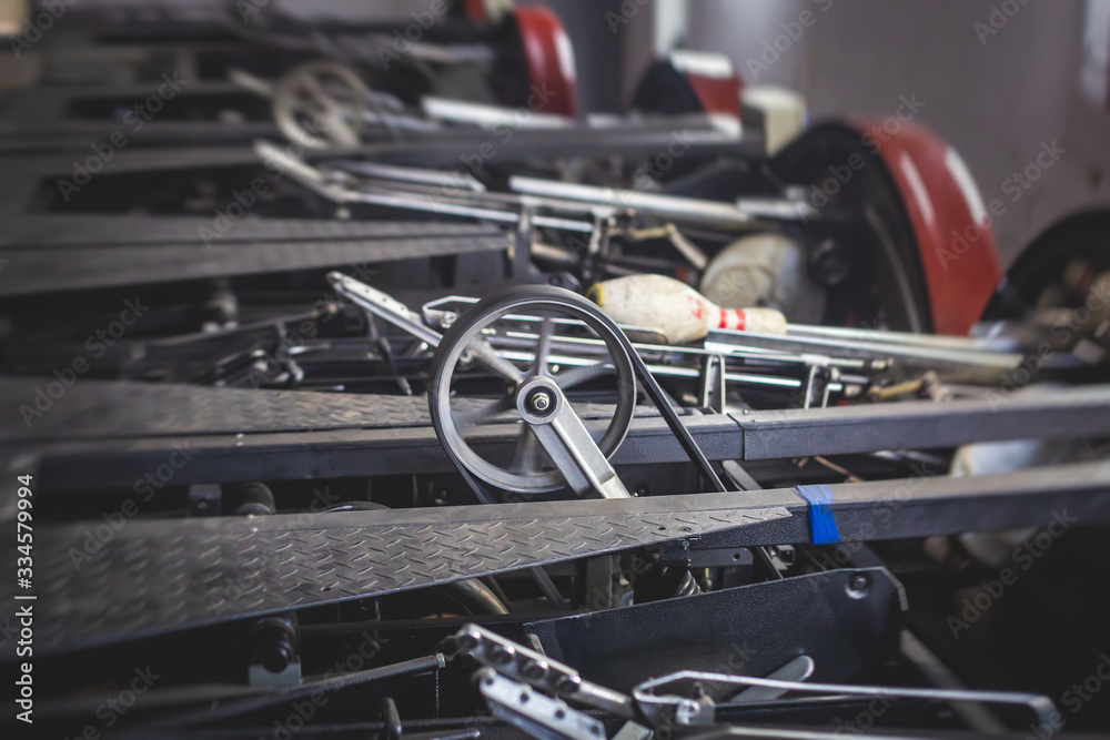 Bowling pinsetter machine, behind the bowling alley, pinspotter ...