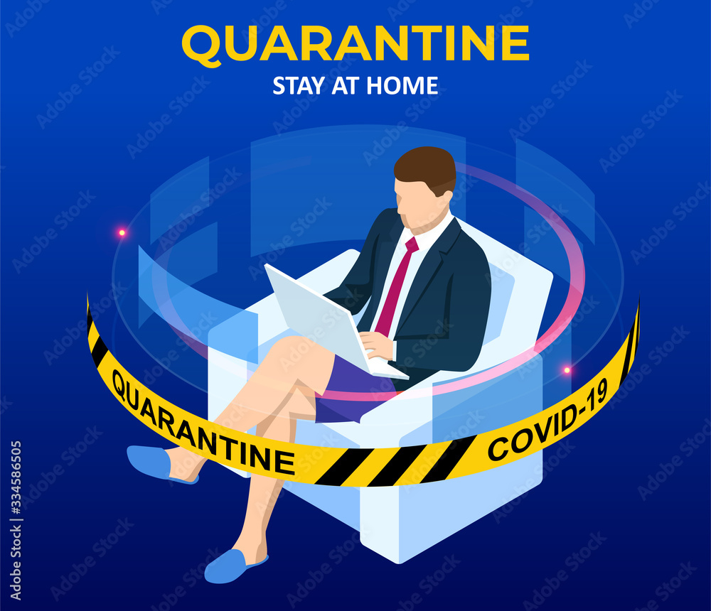 Isometric work from home. Corona virus - staying and working at home ...