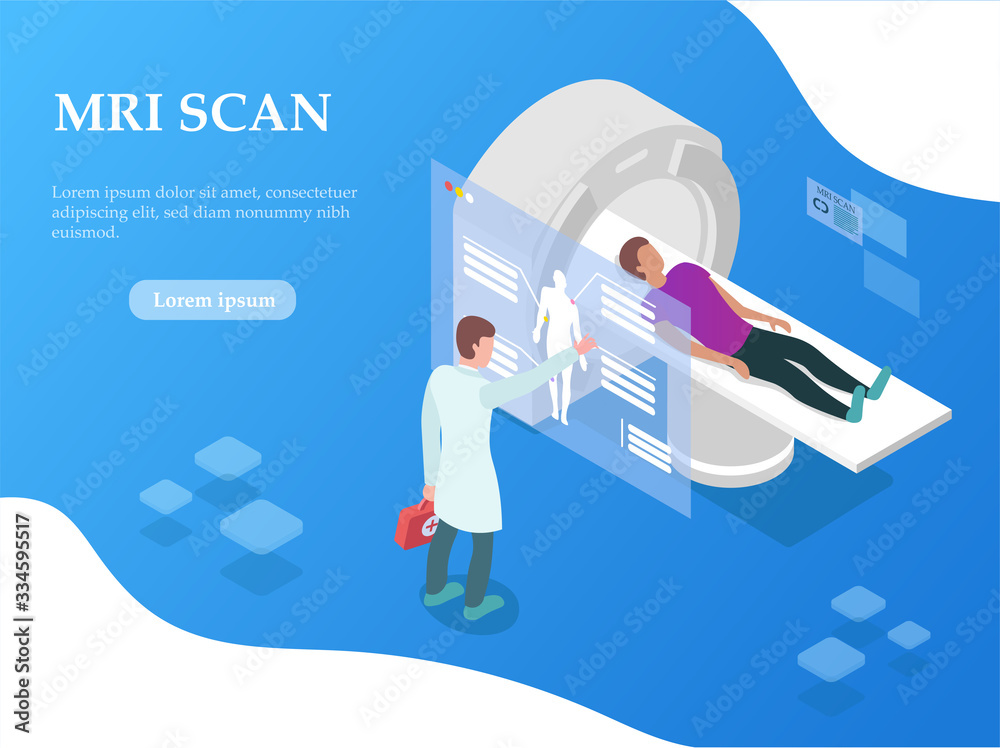 Conceptual Illustration of doctor giving patient an MRI scan. Vector ...