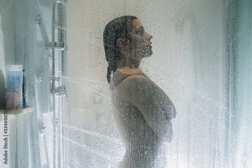 Night Shower Taking Relaxing Massage Shower Self Care Moment Personal
