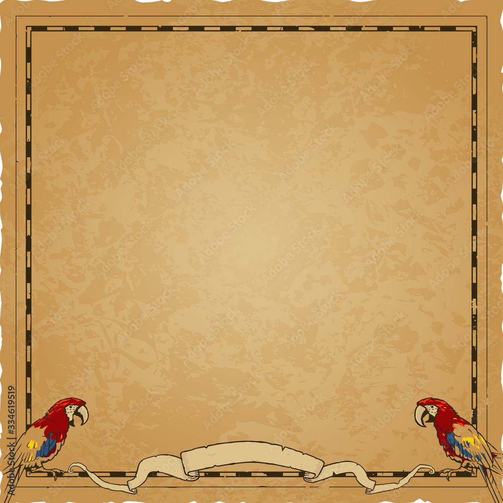 Vector illustration of a square pirate map frame on a worn parchment ...