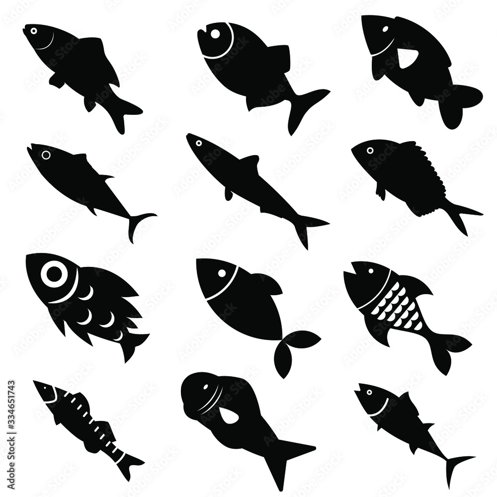 fish icon vector set isolated on white background. food illustration ...