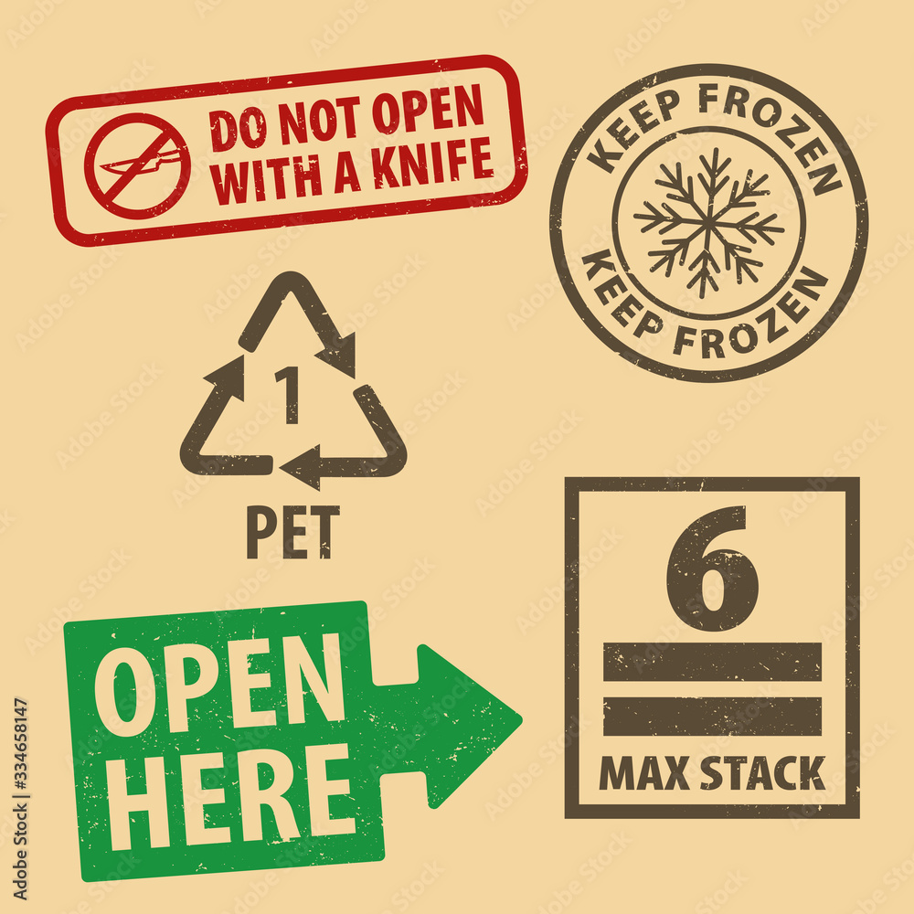 Set of fragile sticker Keep Frozen icon packaging symbols sign, Max ...