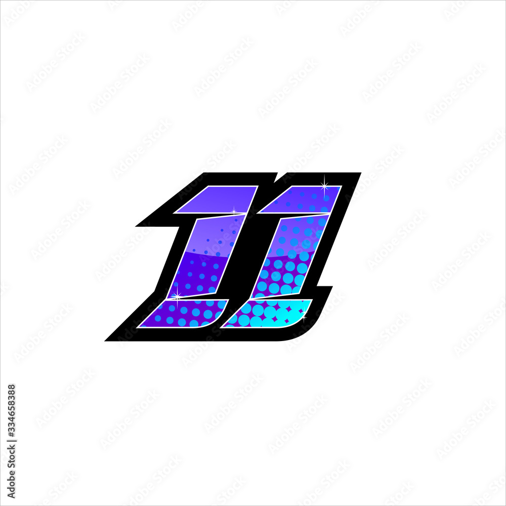Vector Racing number 11, start racing number, sport race number with purple blue color and ...