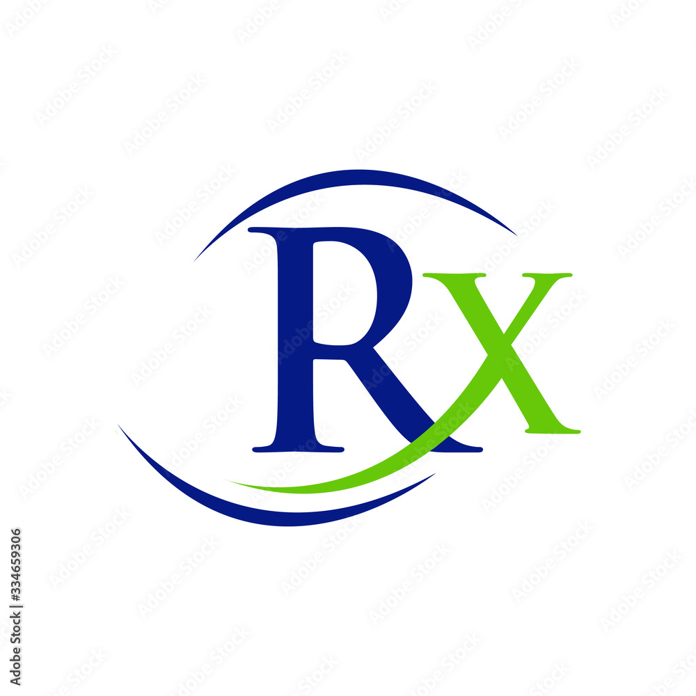 custom creative green blue RX logo design vector medical treatment ...