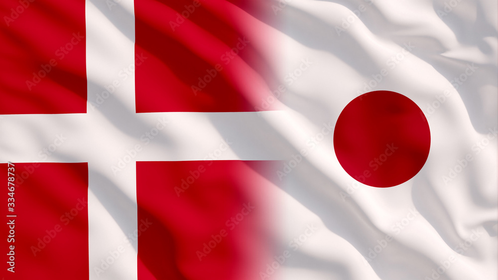 Waving Japan and Denmark National Flags with Fabric Texture Stock ...