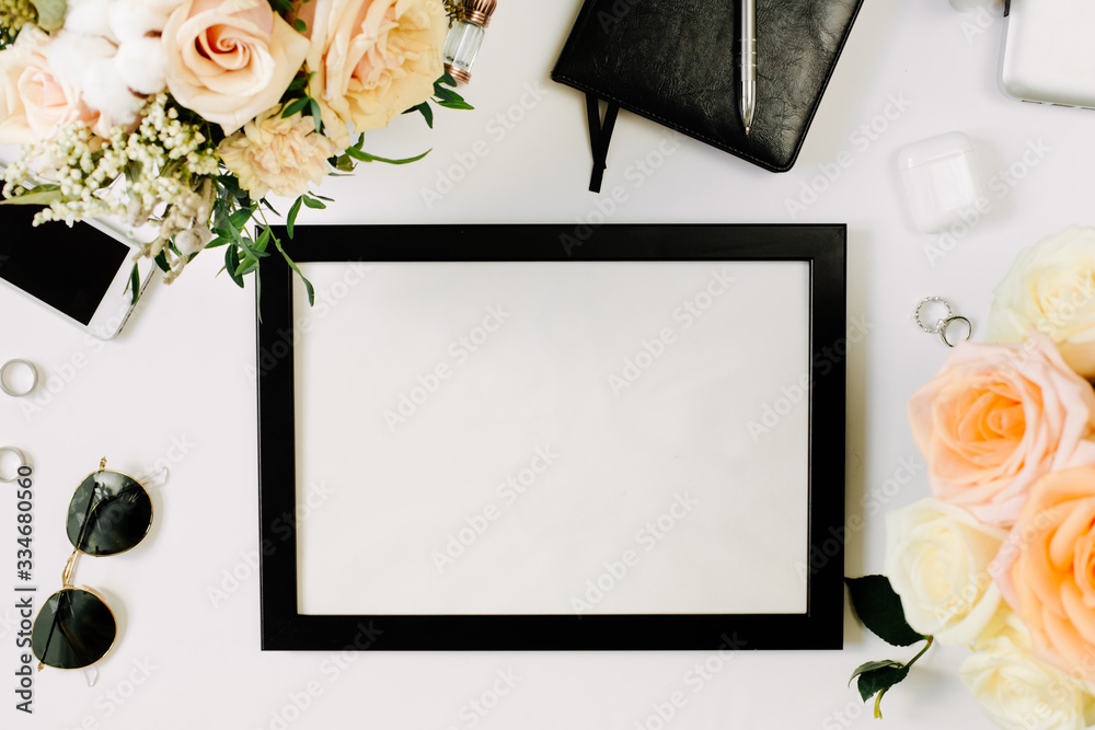 Blank notice card with copy space in flat lay style. Invitation ...