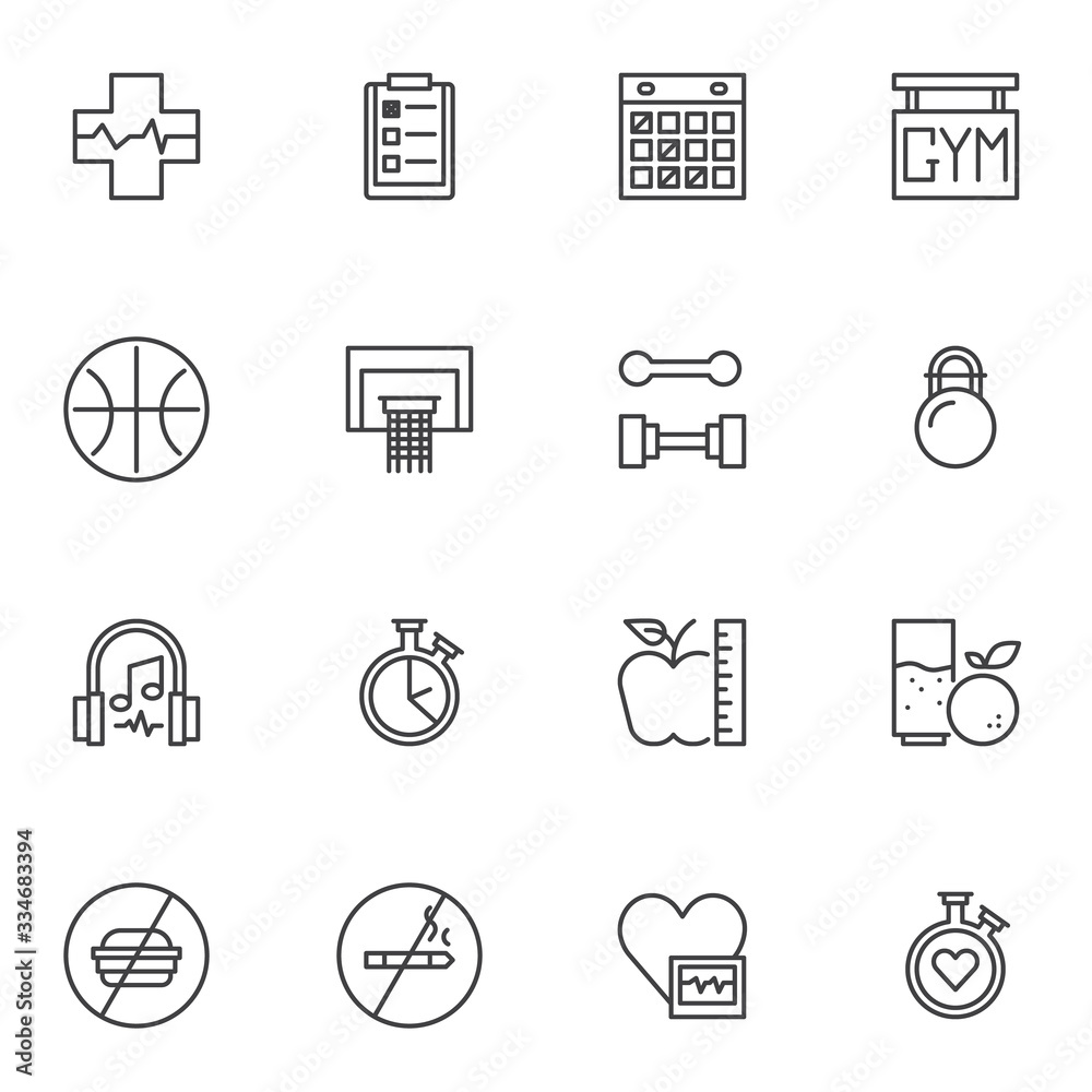 Healthy lifestyle line icons set. linear style symbols collection ...