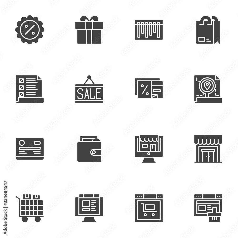E-commerce vector icons set, modern solid symbol collection, Online ...