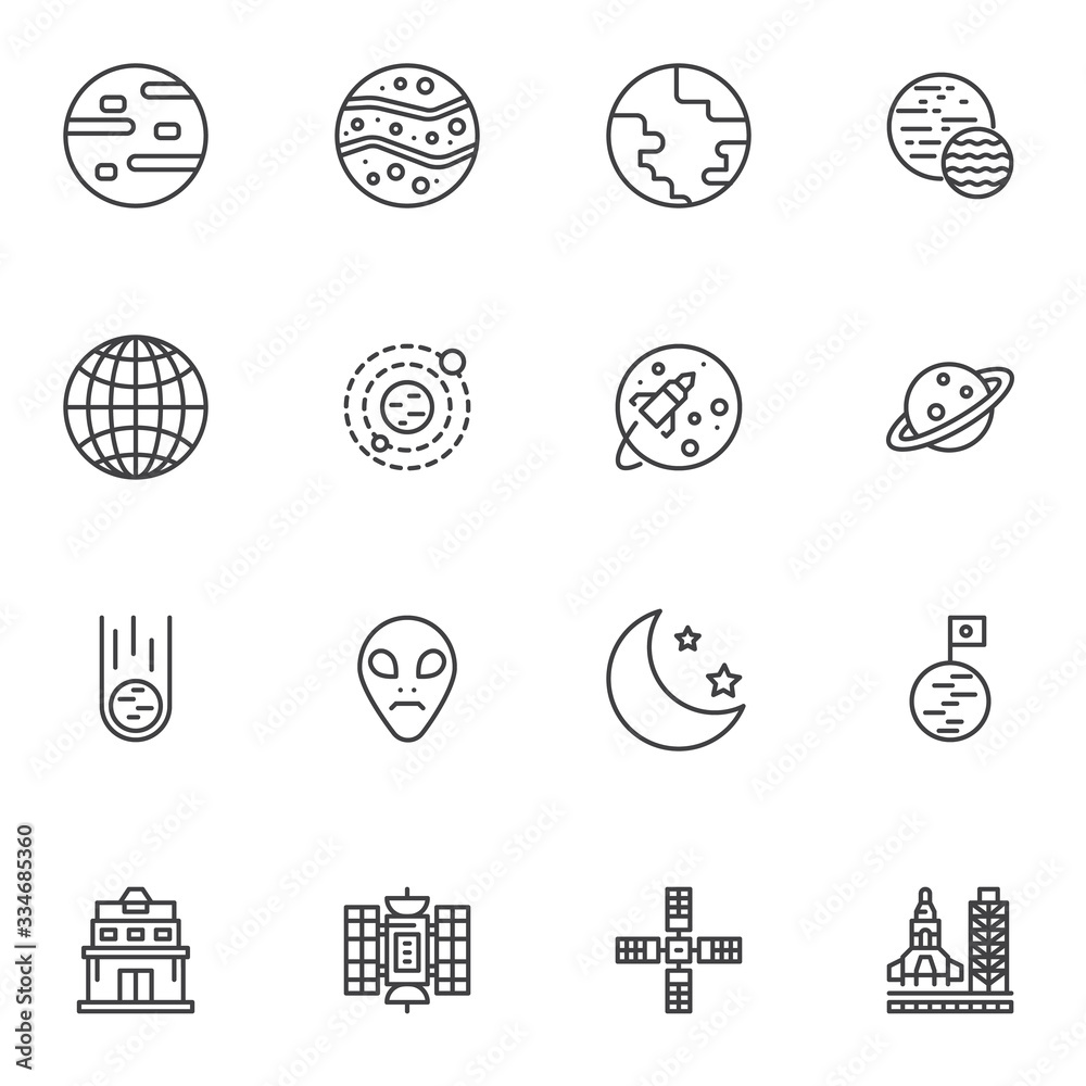 Space objects line icons set. linear style symbols collection outline ...
