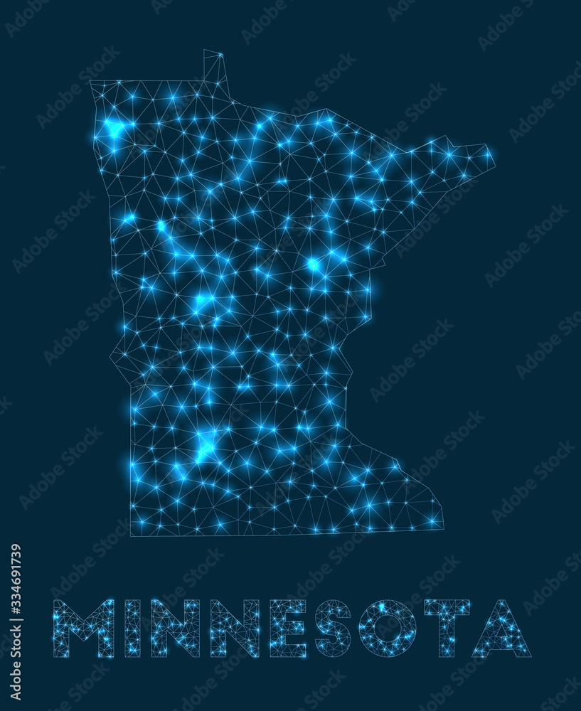 Minnesota network map. Abstract geometric map of the us state. Internet ...