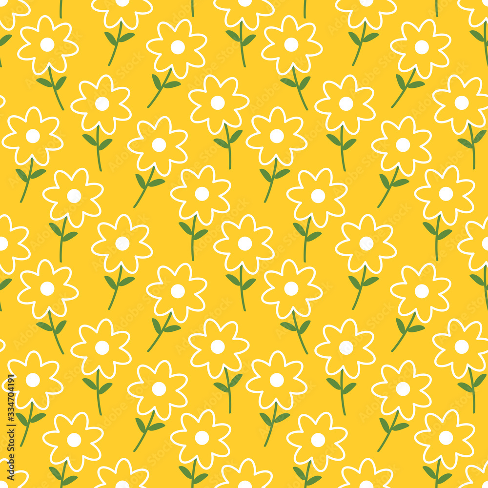 Hand drawn summer flower fields seamless pattern background. Doodle ...