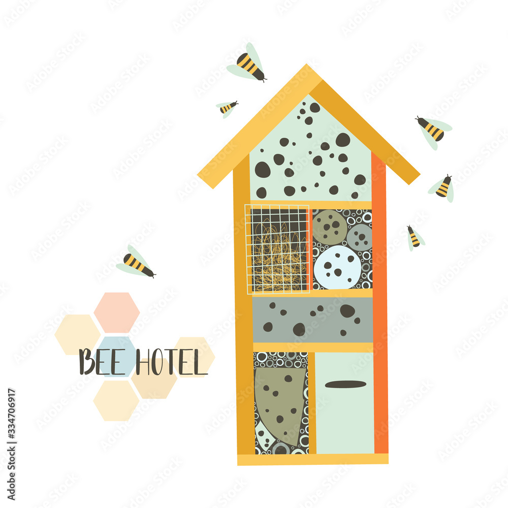 Bee hotel. Wood house with compartments and natural components. House ...