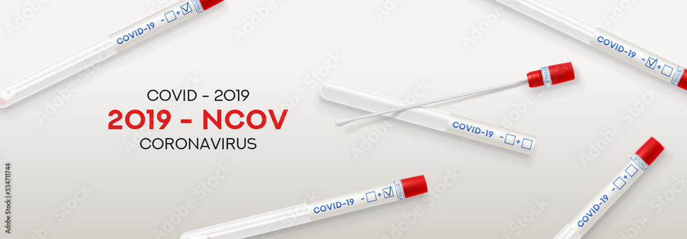 Test tubes with cotton swab for nasopharyngeal specimens. Realistic ...