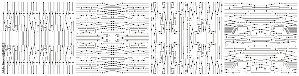 Motherboard integrated vector technology illustration. Black and white ...